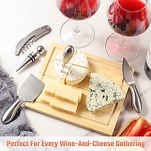 Cheese Gifts Wine Gifts，Cheese Knife Set with Cutting Board and Wine Tools，Cheese Knives for Charcuterie Board Accesories,Cheese&Wine Tools Set（Gift-Ready Box）