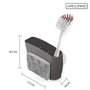 VACCARO Kitchen Sink Caddy, Plastic Caddy for Kitchen Sink with 3 Storage Compartments & Sponge Holder, Rustproof Kitchen Sink Organizer for Place Soap, Sponge, Scrubber Brush, Dishcloth, Grey