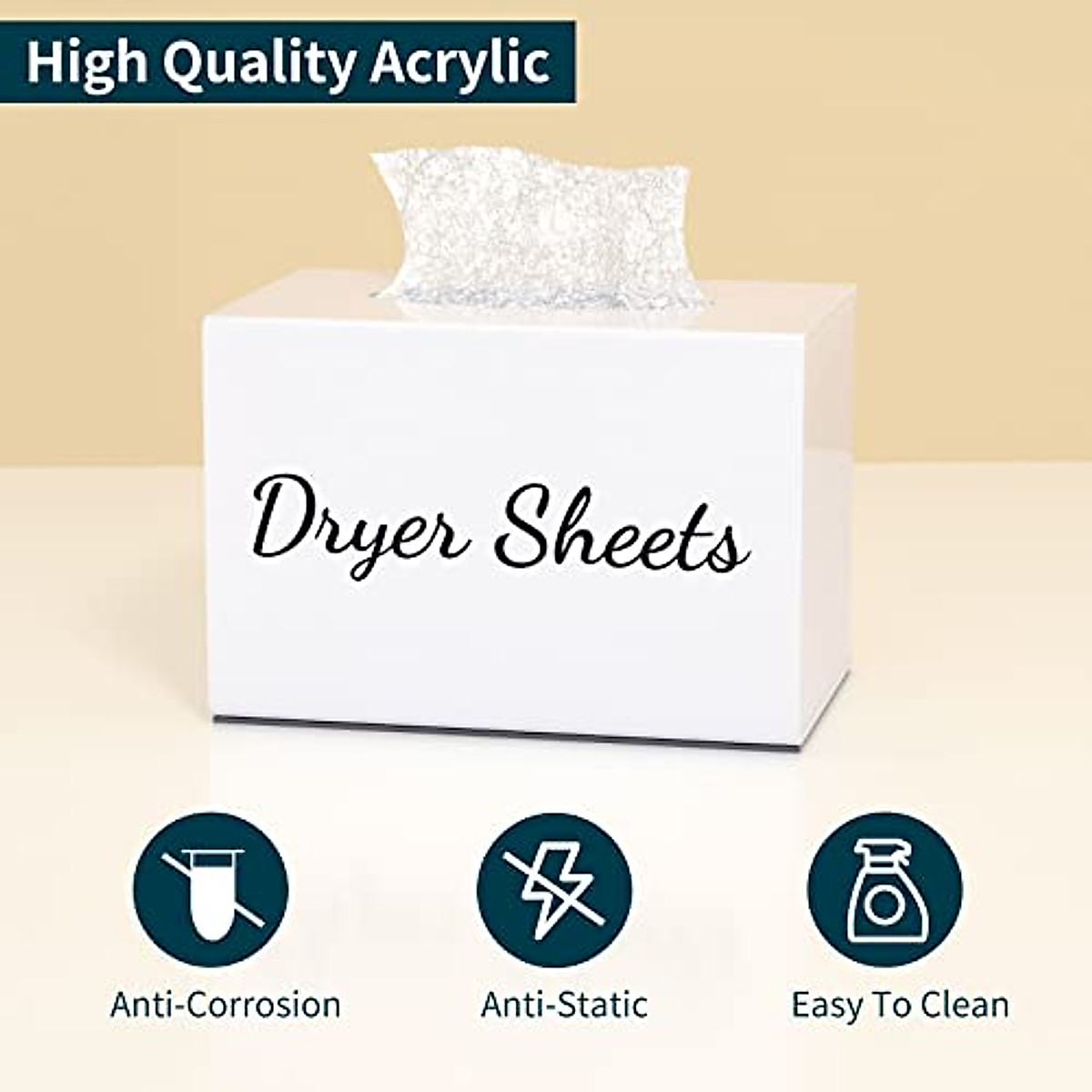 Farmhouse Dryer Sheet Holder, Carmanon Acrylic Dryer Sheet Dispenser Magnetic Laundry Fabric Softener Sheets Holder, Dryer Sheet Container Storage Box with Lid for Laundry Room Decor & Organization