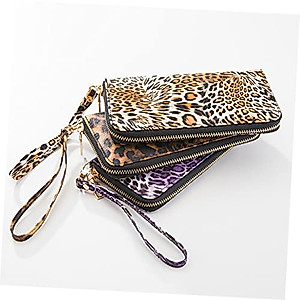 TENDYCOCO Leopard Wallets for Women Zipper Wallet Leopard Print Purse Wallet for Women Wallet with Wrist Strap Wristlet Purse Storage Bags Handbag Wristband Fashion Women Wallet Tote Bag Set