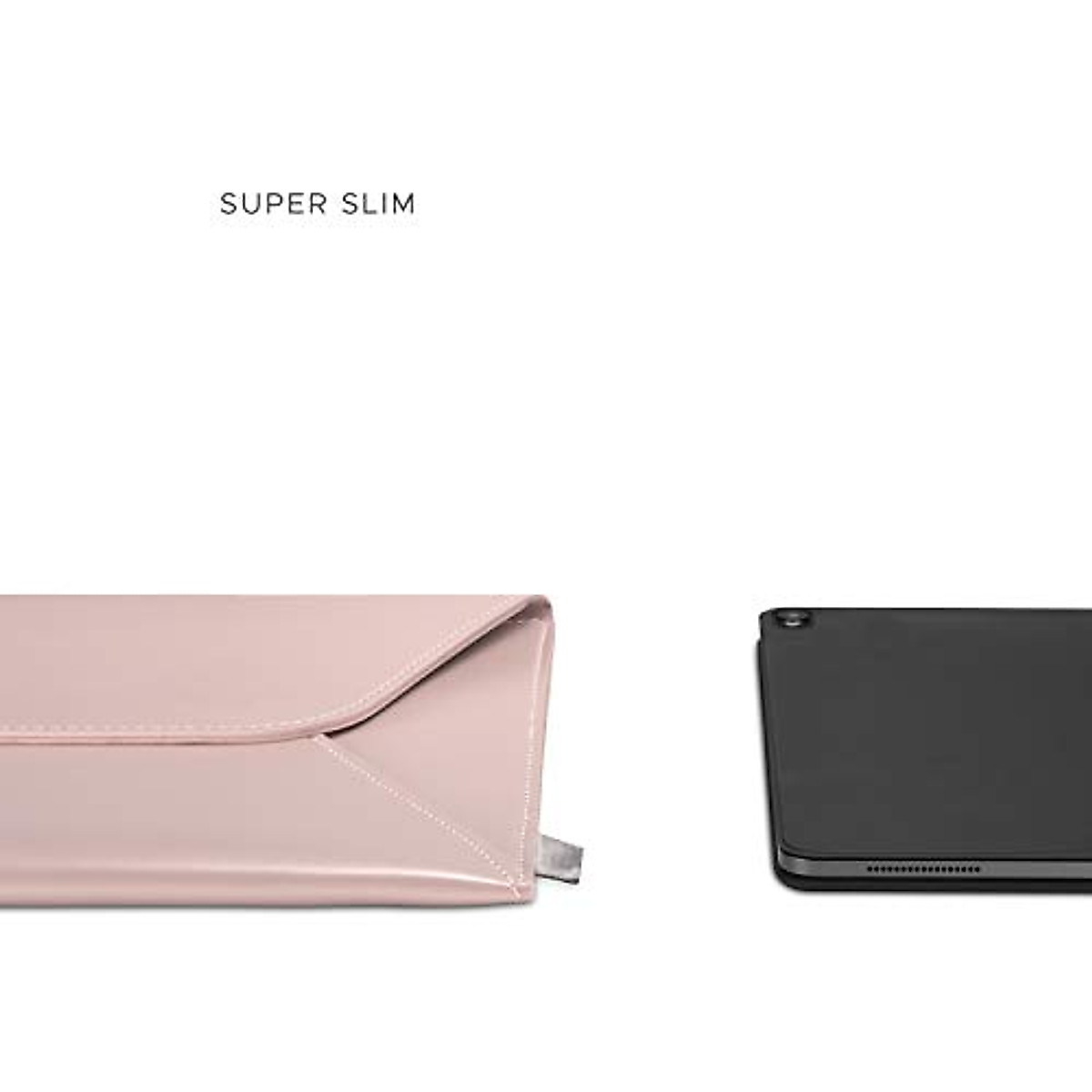 Comfyable Leather Tablet Sleeve Compatible for iPad Pro 12.9 inch M2 2022 M1 2021 3rd 4th 5th 6th Gen & Smart/Magic Keyboard with Pencil Holder - PVC Leather Envelope Sleeve Tablet Case for iPad, Pink