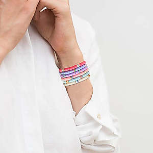 LALAPPLE Preppy Heishi Clay Bead Stretch Bracelets for Women Stackable Gold Pearl Evil Eye Beaded Bracelets Boho Summer Beach Jewelry for Women