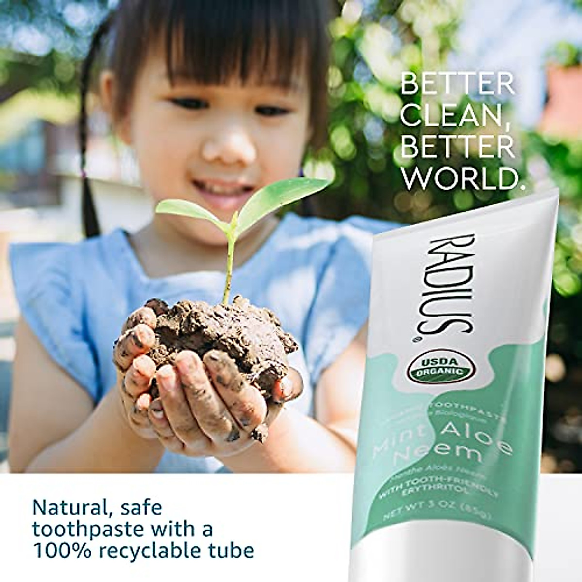 RADIUS USDA Organic Toothpaste 3oz Non Toxic Chemical-Free Gluten-Free Designed to Improve Gum Health & Prevent Cavity - Mint Aloe Neem - Pack of 1