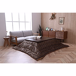 BJDesign Washable Kotatsu Futon Casual Checkered Design, 100% Polyester Fabric Material, Home and Living, Japanese Kotatsu Blanket (Brown, Rectangle (75 x 95 Inches))