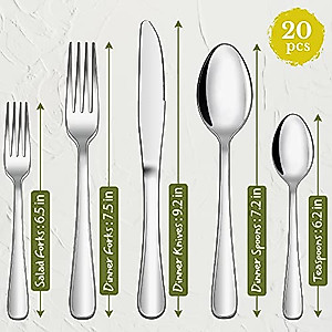 20-Piece Silverware Set, Modern Flatware Utensil Cutlery Set for 4, Food Grade Stainless Steel Tableware Includes Knife Spoons and Forks Set, Mirror Polished, Dishwasher Safe