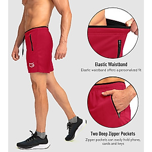 Men's Running Shorts with Zipper Pockets Quick Dry Gym Athletic Workout 5" Shorts for Men (red, Medium)
