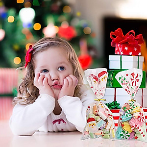 STEFORD 144PCS Christmas Cellophane Bags,Xmas Clear Candy Treat Cellophane Bag with 210PCS Twist Ties for Christmas Party Favors