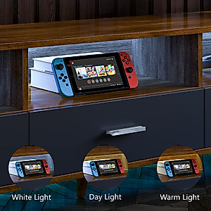 LED TV Cabinet TV Stand, 63 inch Media Console with LED Light, Entertainment Center, for TV up to 70 inch, Storage Cabinet TV Console for Living Room, Walnut Color