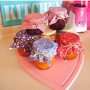 50 Pieces% 100 Cotton Flowered and Checkered Mix Pattern Fabric Jar Cover Cloth- 6.7'' Jar Cover Cloth With 50 Pieces Beaded Jute Rope