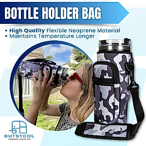 BUTSYCOL Water Bottle Bag with Strap, Stanley 40 oz Tumbler with Handle Accessories, Stanley Holder with Strap and Pouch Sleeve for Gym, Stanley Cup Accessories 40 oz (American Flag)
