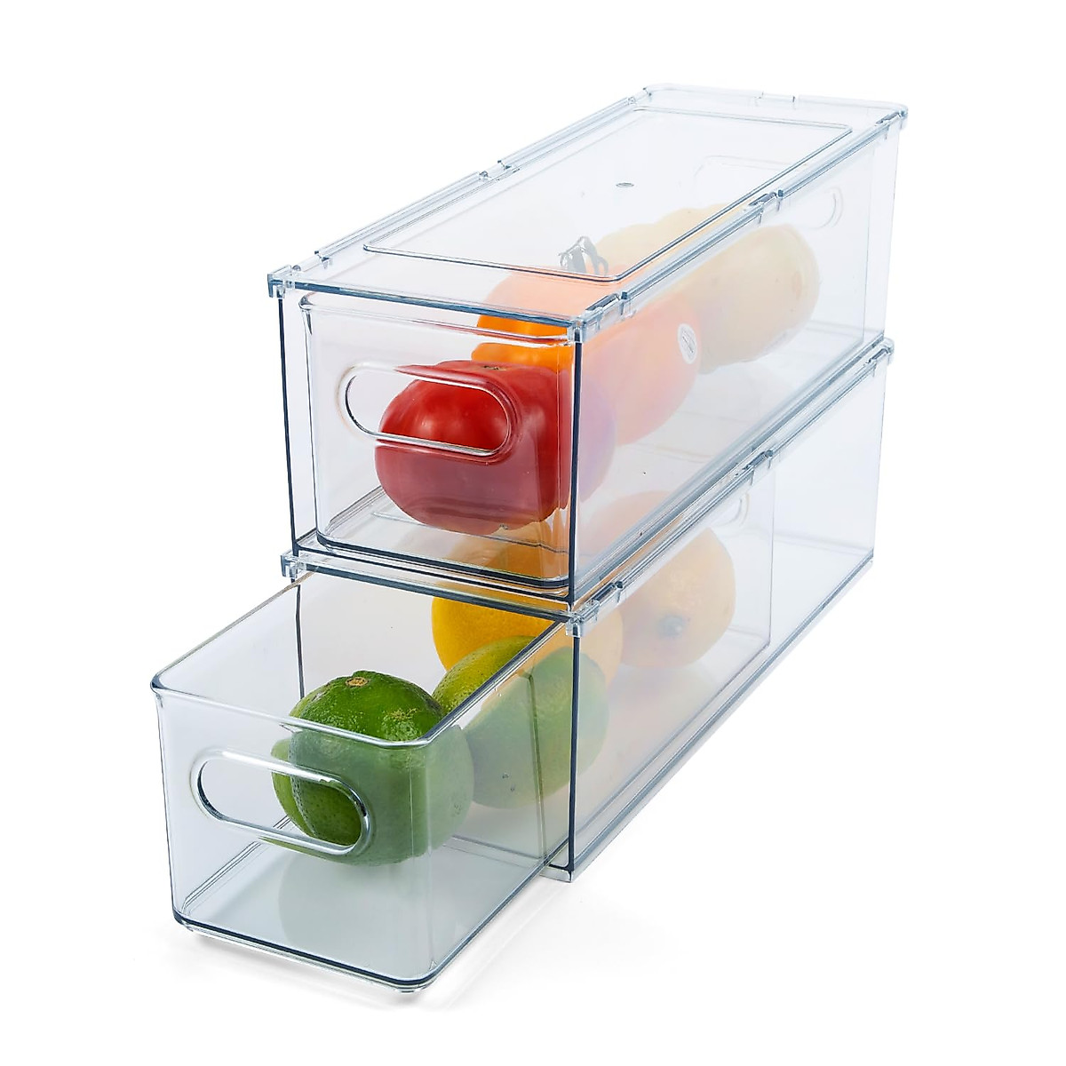 Tidy Tools Clear Refrigerator Organizer Bins For Pantry Organization and Food Storage, Stackable Plastic Storage Bins With Pull-Out Drawer – Kitchen and Pantry Storage Containers, 2 Pack