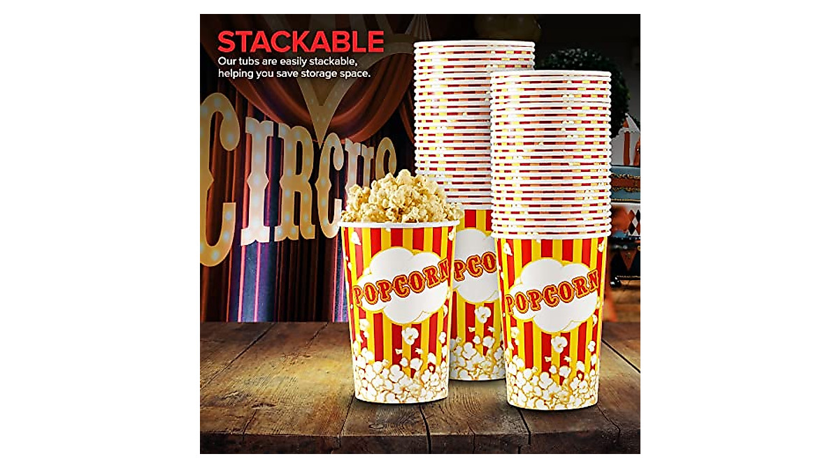 64 Oz Disposable Popcorn Buckets for Movie Nights
