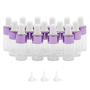 Kesell 15 Pcs Sample Dropper Bottles, 3ml Clear Mini Dropper Bottles with 3 Pcs Plastic funnels for Traveling Essential Oils DIY Cosmetic Liquid Sample Perfume