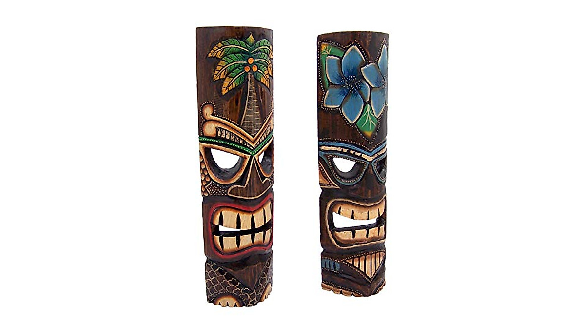 Polynesian Hawaiian Tiki Masks Set of 2 – Handcrafted Wall Decor