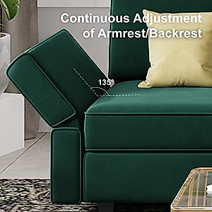 Belffin Convertible Sectional Sofa with Chaise Velvet L Shaped Sofa Couch Modular Sectional Sofa with Storage Green