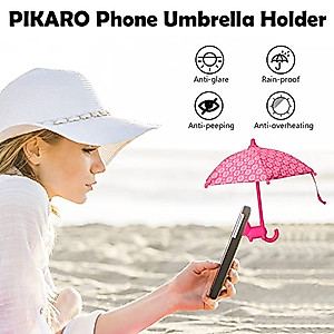 PIKARO Phone Umbrella Suction Cup Phone Stand, Cell Phone Umbrella for Sun with Universal Adjustable Piggy Phone Holder, Umbrella for Phone Outdoor Sun Shade Cover Anti-glare (Rose Red)