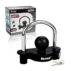 RETRUE Universal Coupler Lock Trailer Locks Ball Hitch Trailer Hitch Lock Adjustable Security Heavy-Duty Steel Fits 1-7/8 Inch, 2 Inch, 2-5/16 Inch Couplers Black