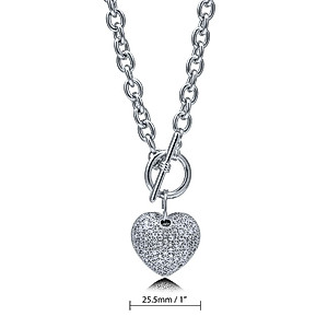 BERRICLE Heart Cubic Zirconia CZ Anniversary Toggle Pendant Necklace for Women, Silver-Tone
