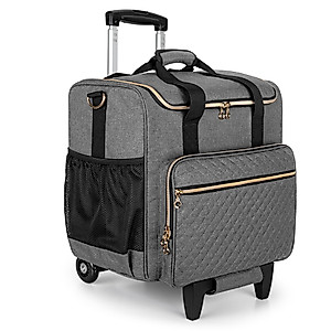 LUXJA Rolling Craft Bag with Pockets for 12 x 12 inch Scrapbook Album and Laptop, Rolling Scrapbook Tote with Detachable Dolly (Patent Pending), Gray