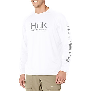 HUK Men's Pursuit Vented Long Sleeve Shirt | Long Sleeve Performance Fishing Shirt With +30 UPF Sun Protection, White, 3X-Large