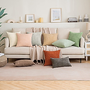 EMEMA Throw Pillow Covers Soft Corduroy Decorative Boho Striped Pillowcases Square Cushion Case Farmhouse Home Decor for Couch Sofa Living Room Bed Pack of 2, 18x18 Inch Brown