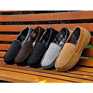 shoeslocker Men's Microsuede Moccasin Slippers Black Grey Size 12