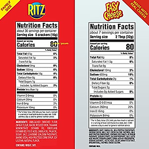 RITZ Original Crackers and Easy Cheese Cheddar Snack Variety Pack, 1 Family Size Box & 2 Cans