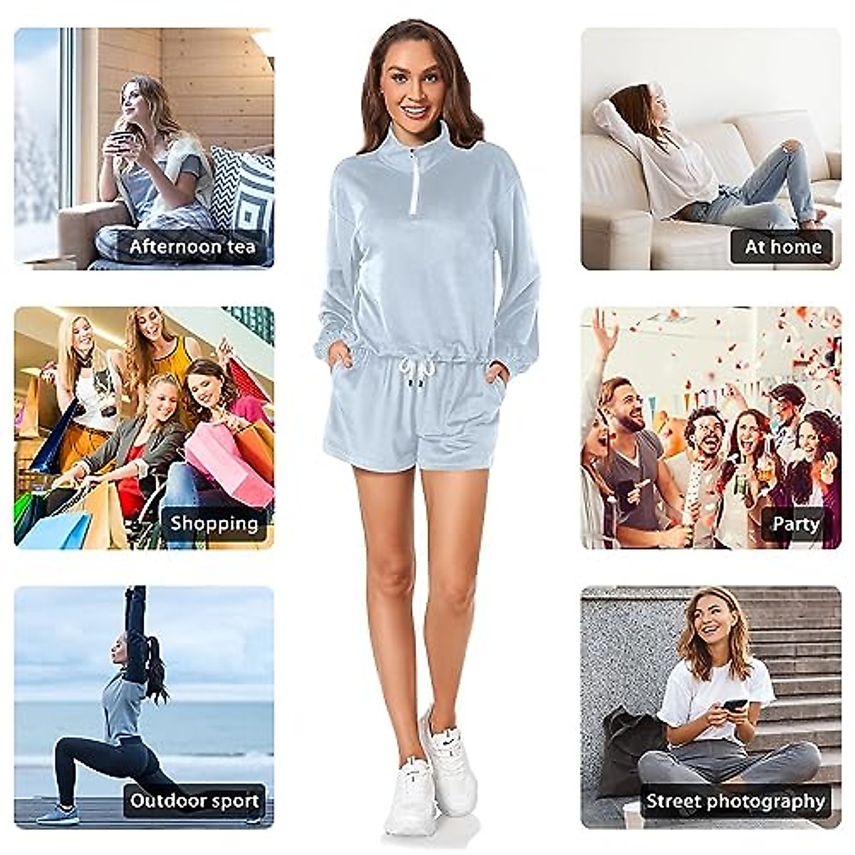 ODAWA Elegant Blue Sweat Sets Women's Oversized 2 Piece Lounge Sets Fall Outfits Casual Cozy Pajamas Tracksuit Set S-XXL