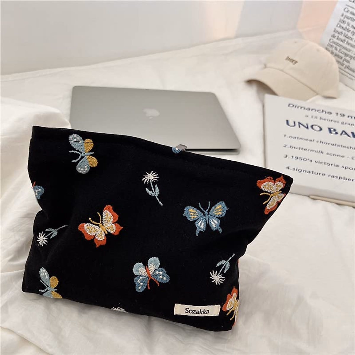 LYDZTION Butterfly Makeup Bag Cosmetic Bag for Women,Large Capacity Canvas Makeup Bags Travel Toiletry Bag Accessories Organizer,Black