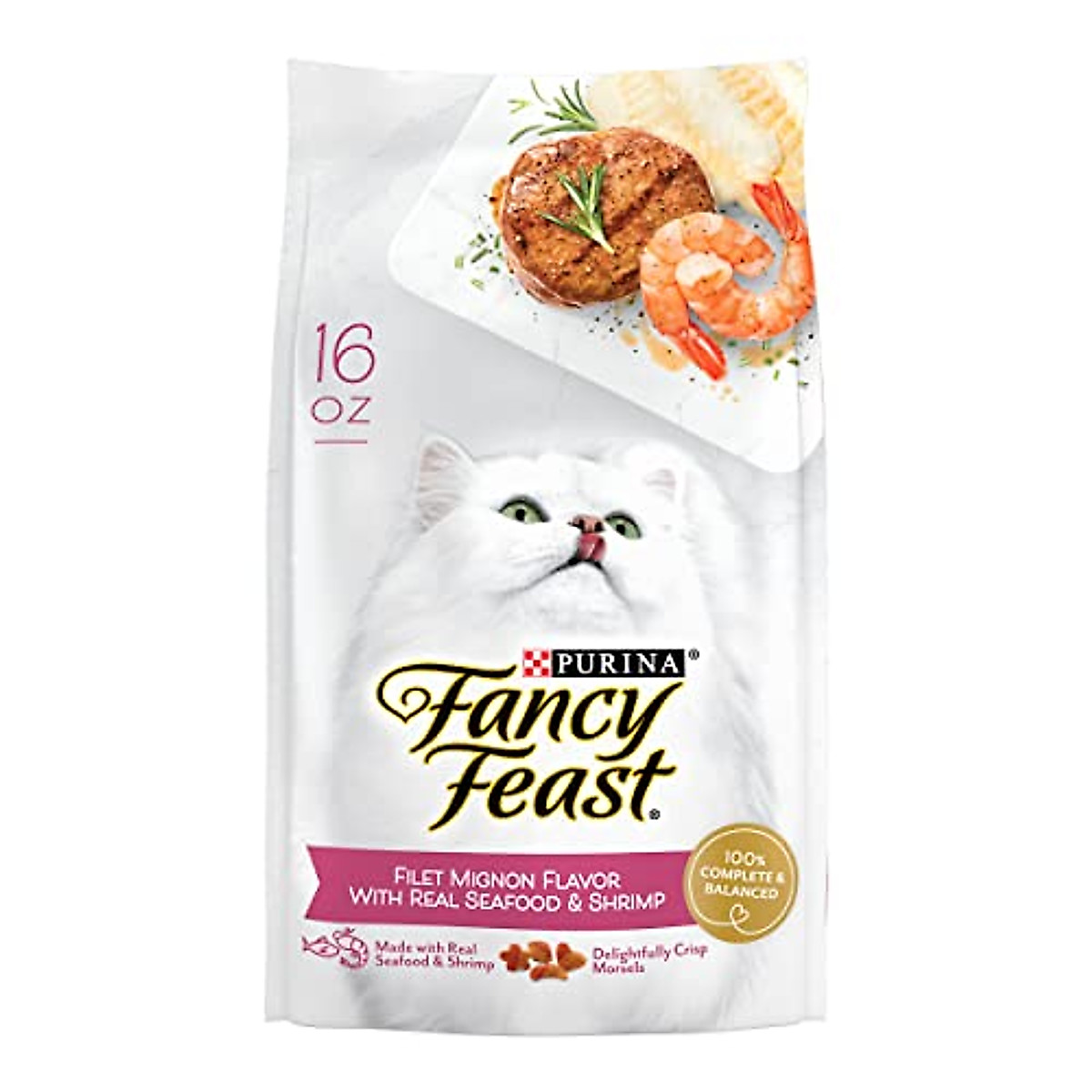 Purina Fancy Feast Dry Cat Food Filet Mignon Flavor with Seafood and Shrimp - (Pack of 4) 16 oz. Bags