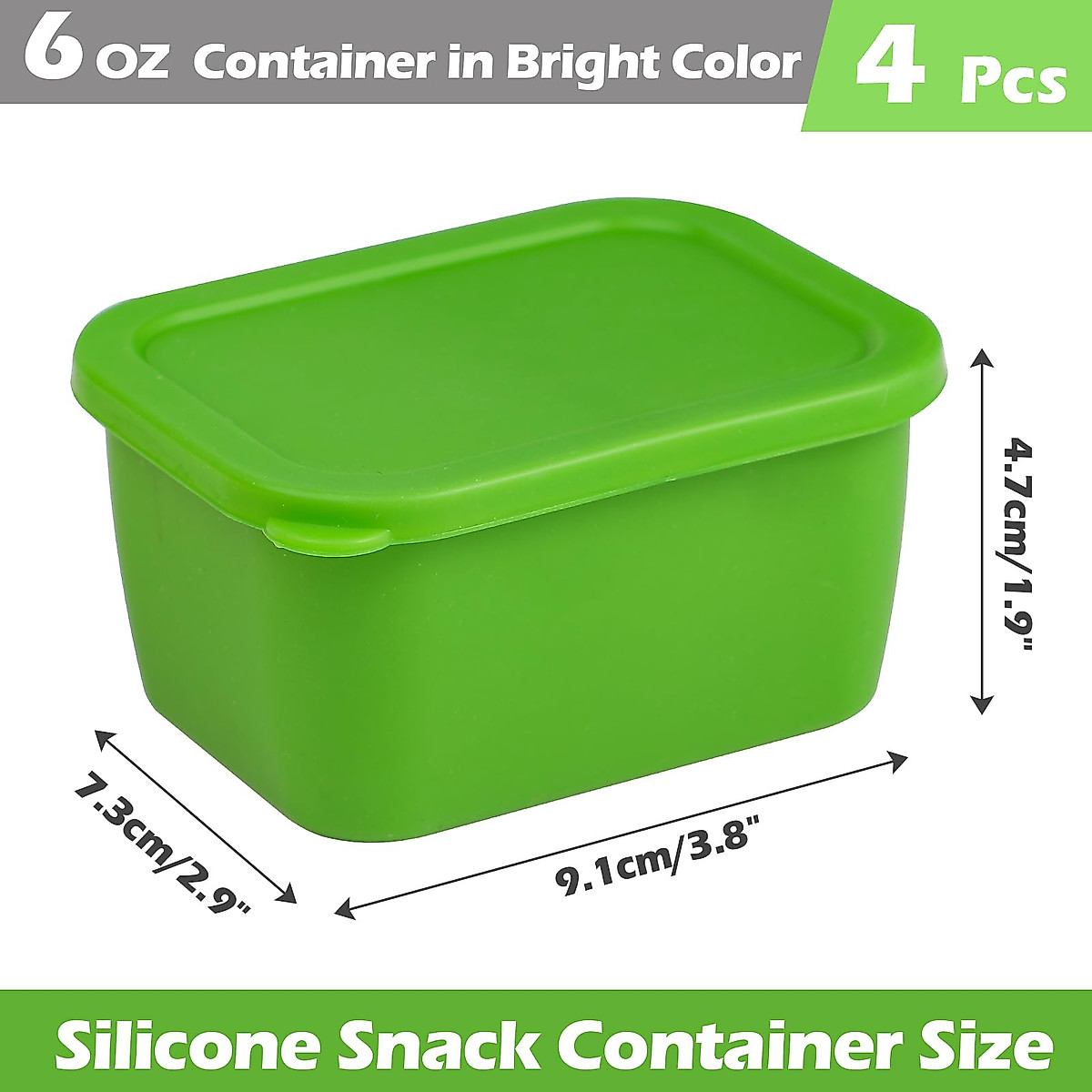 Webake Silicone Snack Containers with Lids, 6 Oz Food Containers Rectangle, Easy Open Leak Proof Lunch Box Containers for Office, Travel, Picnic (Pack of 4)