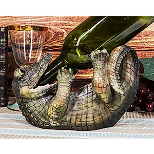 Ebros Gift Whimsical Comical Thirsty Alligator Crocodile Wine Holder Figurine 8.75" H Prehistoric Reptile Chompsy Gator Party Hosting Wine Rack Stand Decor