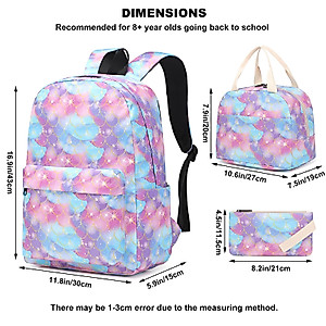 Dezcrab Mermaid Kids Backpack for Girls, Teens School Bags Bookbags Set with Lunch Bag Pencil Case