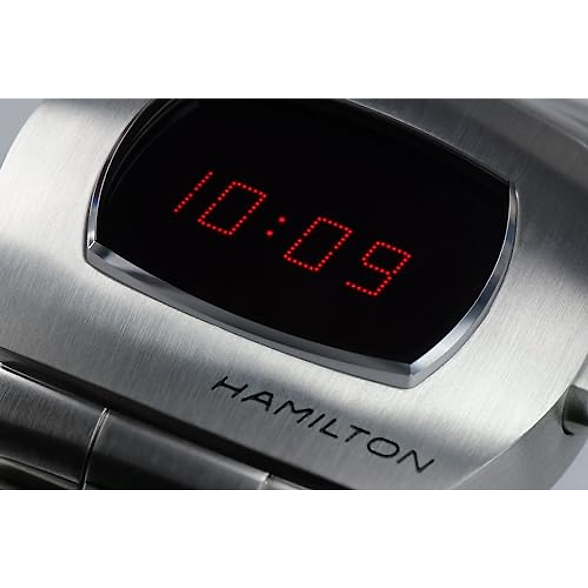 Hamilton Watch American Classic PSR Digital Quartz | Swiss Made | 40.8mm x 34.7mm Stainless Steel Case | Black Dial Digital Watch | Silver Stainless steel Bracelet (Model: H52414130)