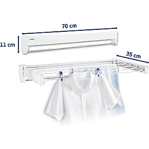 Leifheit 83201 Telefix 70 Wall Mount Retractable Clothes Drying Rack | 5 Drying Rods | White
