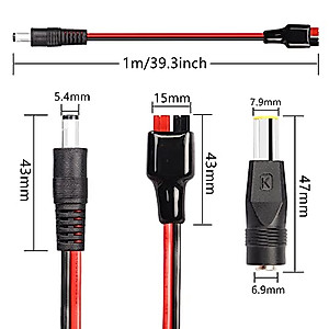 PNGKNYOCN Solar Panel Connector to DC 5.5x2.1mm Male Power Cord 14 AWG Wire with DC 8mm Adapter for Portable Generator (1M/3FT)