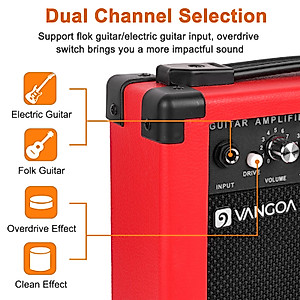 Vangoa Electric Guitar Amp, 10W Combo Amplifier for Electric Guitar Mini Portable Acoustic Guitar Amp with Headphone Jack and Distortion Tone,Red