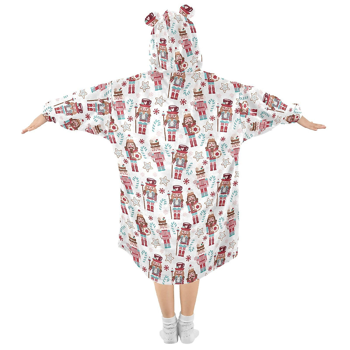 JHKKU Hoodie Blankets Sweatshirt Christmas Cute Nutcracker for Kids Warm Wearable Blanket with Pocket, Soft Comfortable Flannel Hoodie Blankets, Gifts for Girls Boys 3-14YR S