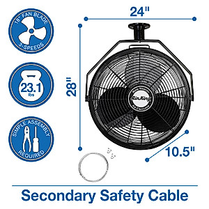 Air King 9718 18-Inch Industrial Grade Ceiling Mount Fan,Black