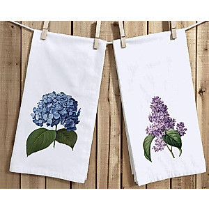 Watercolor Hydrangea Purple Lilacs Kitchen Dish Towel 18 x 28 Inch, Seasonal Spring Summer Flower Towels Dish Cloth for Cooking Baking Set of 2
