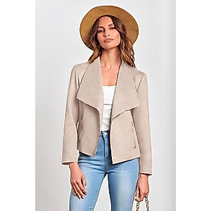 PRETTYGARDEN Women's Faux Suede Jackets 2023 Fall Clothes Long Sleeve Open Front Cropped Coat Outwear (Beige Apricot,Small)