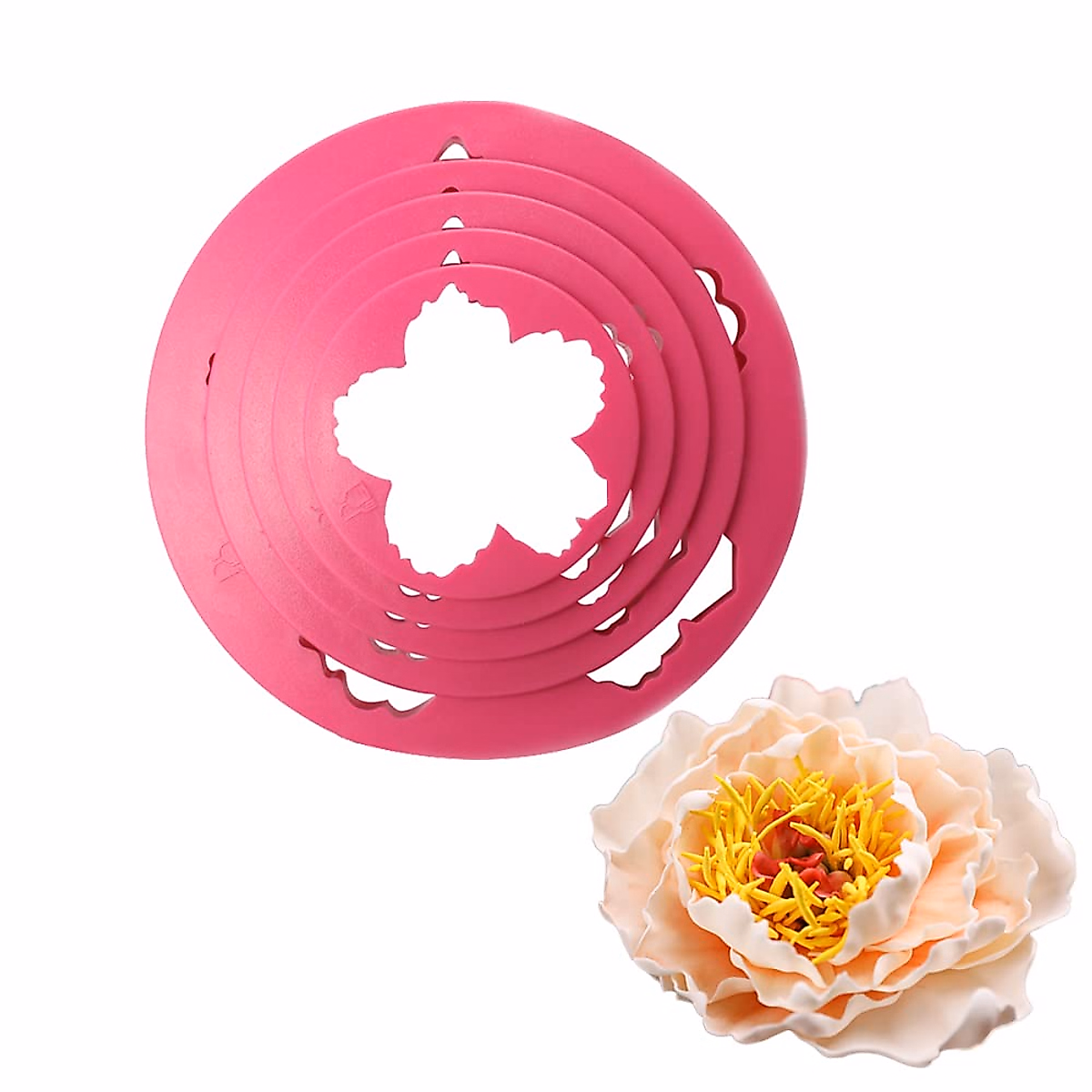 SK 5-Piece Peony Fondant Cutters Set Sugarcraft Modeling Tools Kit for Cake Decoration Red