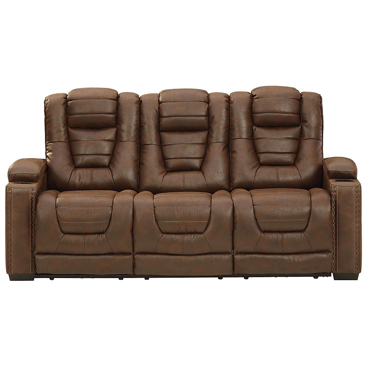 Signature Design by Ashley Owner's Box Faux Leather Power Reclining Sofa with Adjustable Headrest, Brown