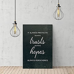 PrintingCo Inspirational Canvas Wall Art It Always Protects, Always Trusts, Always Hopes, Always Perseveres Wall Poster 12X16 Inch Artwork Picture for Bedroom Home Bathroom Kitchen Office Decoration