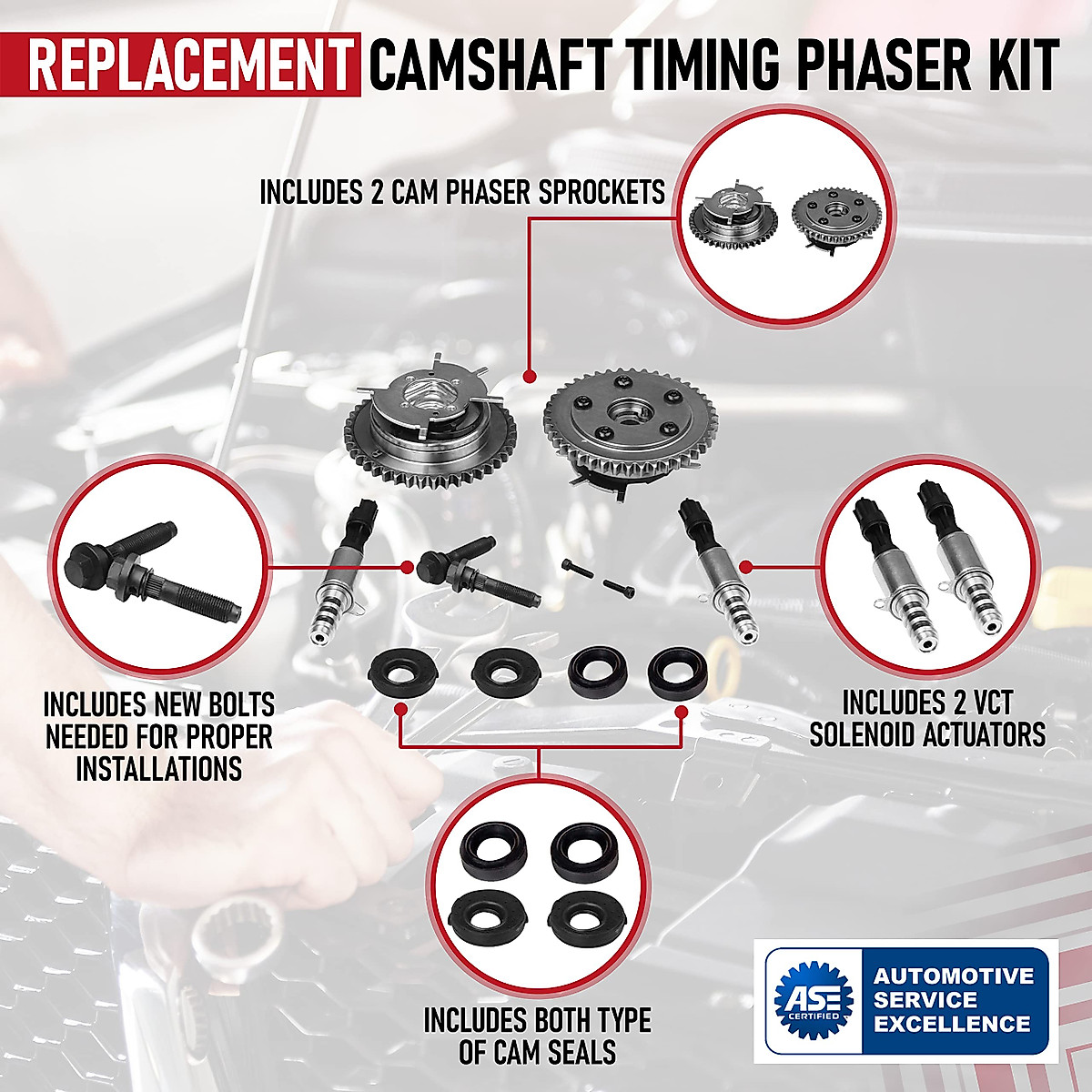 AA IGNITION Variable Camshaft Timing Cam Phaser Kit-Replaces 3R2Z6A257DA, 917-250, 3L3Z 6279-DAP, 8L3Z-6M280-B - Comp. with Ford, Lincoln&Mercury Vehicles - F-150, Expedition - Triton 5.4L, 4.6L 3V