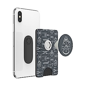 PopSockets Phone Wallet with Expanding Grip, Phone Card Holder, Wireless Charging Compatible, Star Wars - Millennium Falcon