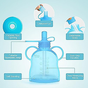 Morlike Living Silicone Refillable Baby Food Pouches, Reusable Squeeze Storage Pouch Bags with Straw for Toddlers Kids, Washable & Freezable, 4.5oz (2 Pack - Blue)