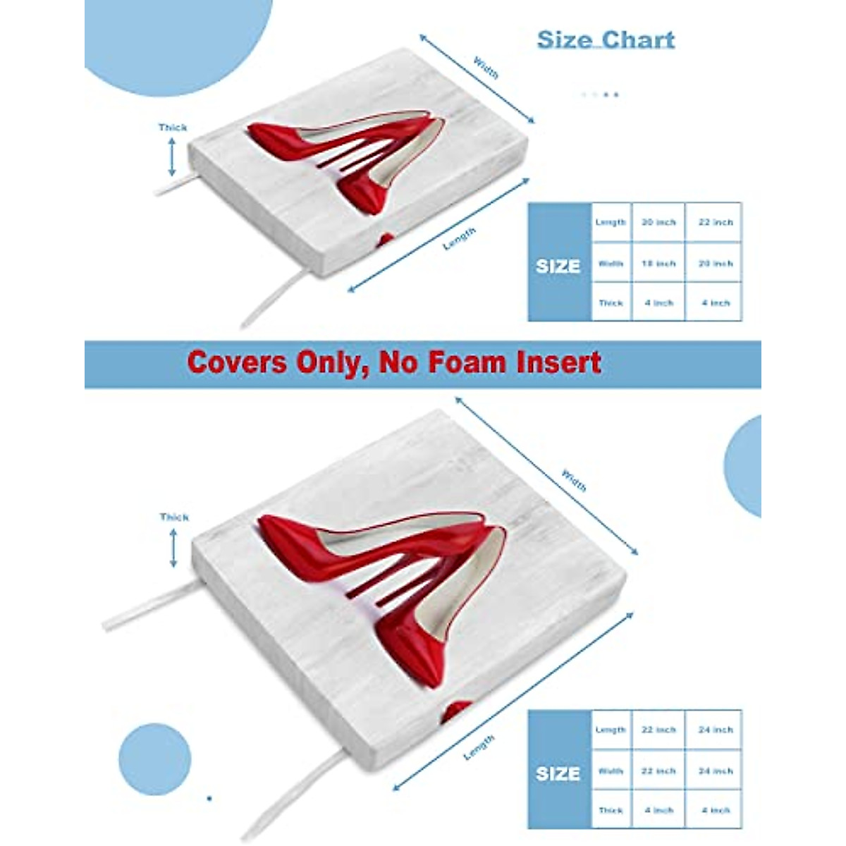Chair Seat Covers Set of 4 Red High Heels Waterproof Outdoor Seat Covers Wood Grain Chair Covers for Dining Room Removable Kitchen Chair Covers Slipcovers for Dining Garden