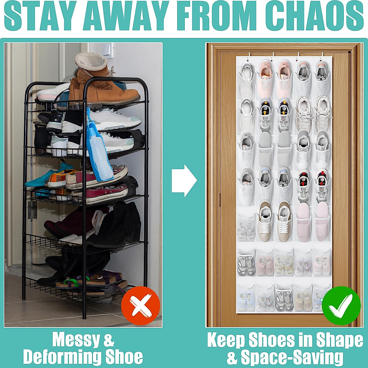 Tiblue Over The Door Shoe Organizer 35 Mesh Pockets Hanging Shoe Organizer Shoe Rack For Door Closet Entryway Bedroom Pantry Organizer - Shoe Holder Hanger For Sneakers, Women High Heeled Shoes White