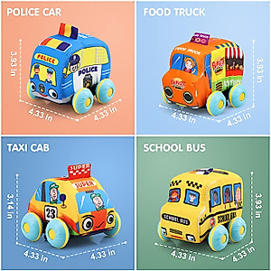 TOY Life Soft Pull Back Cars for Toddlers - Pull Back Vehicles Soft Baby Toys - Kids Car Toys 4 Pack with Soft Plush Toy Texture Baby Car Toys - Gift for Any Occasion Cars for Toddlers 1-3 Year Old